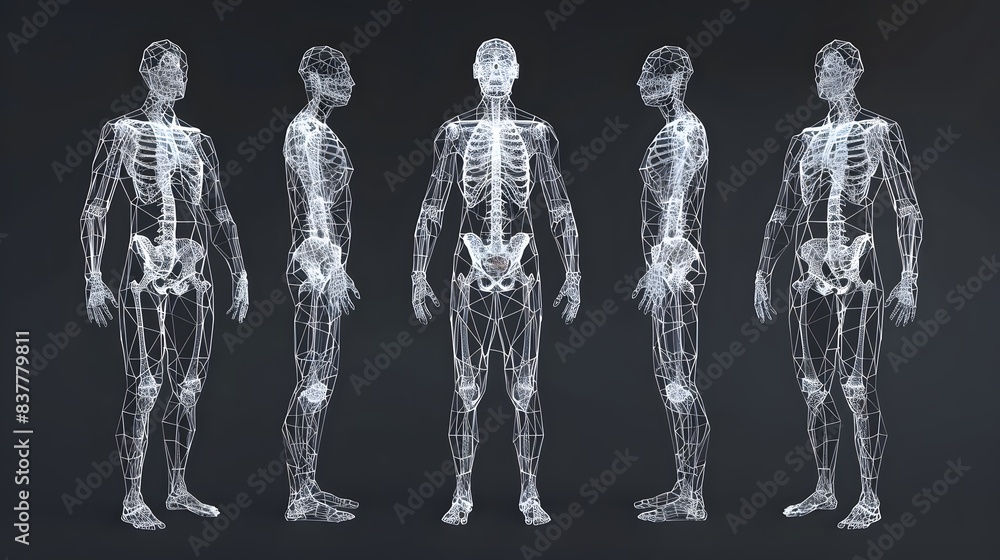 Digital wireframe mesh of human torso revealing internal organs and ...