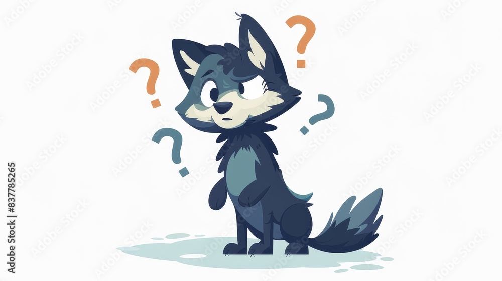 Illustration of a thoughtful wolf on a white background. Cute predator ...