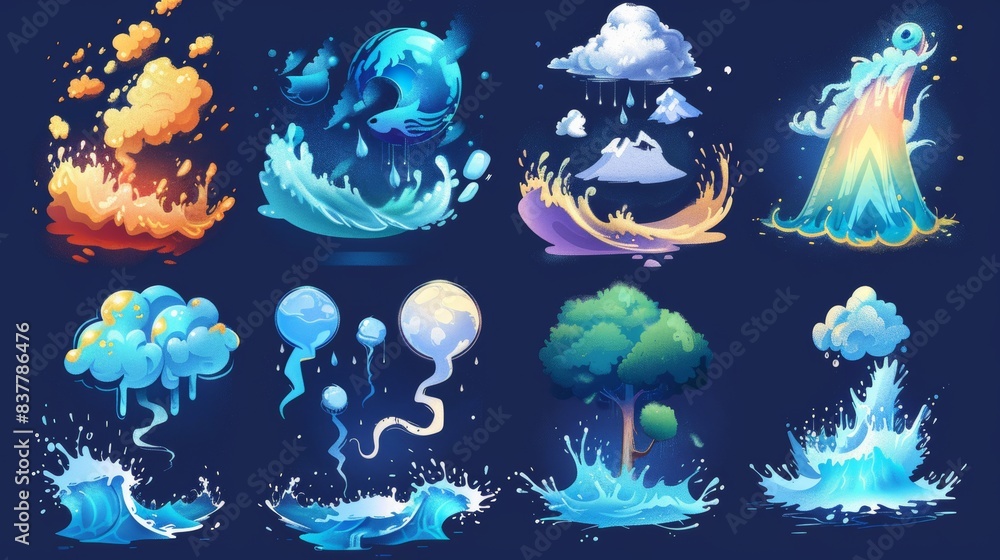 Various extreme weather conditions, natural disasters cartoon modern ...