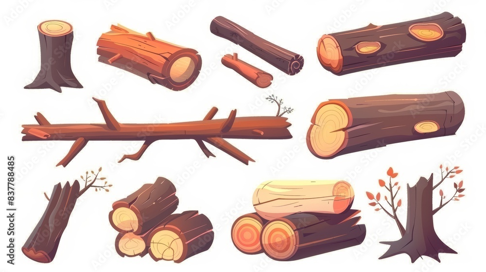 Cartoon flat modern illustration of wooden logs for forestry and lumber ...