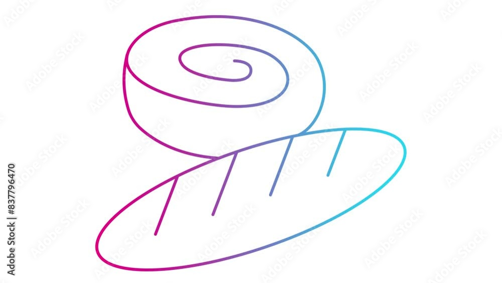 Animated silver linear bread and roll is drawn. Line symbol of bakery ...
