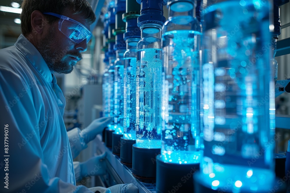 Hydrogen Energy Production Scientists in a high-tech lab working on ...