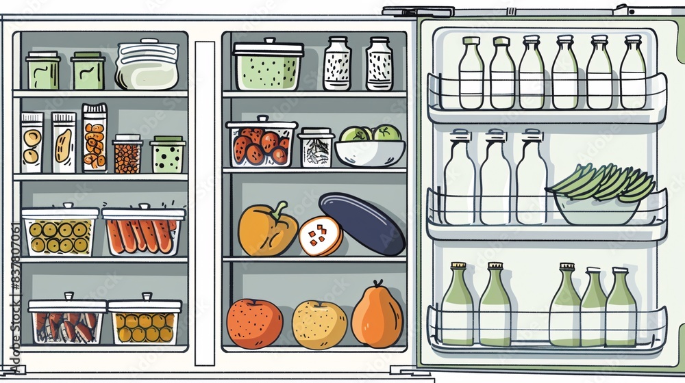 A clean 2D outline graphic of a safe food storage system, showing ...