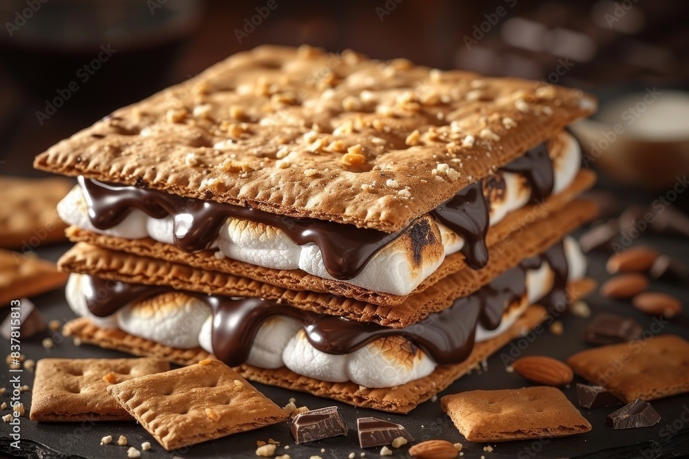 Smores - smores with melted chocolate and marshmallow between graham ...
