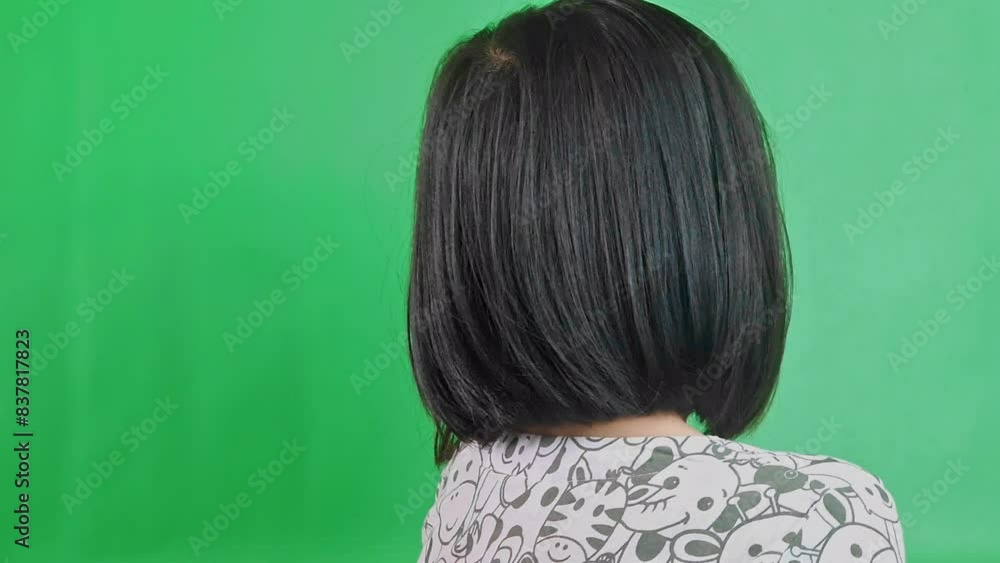 asian little girl get angry, turn her head look away, isolated with ...