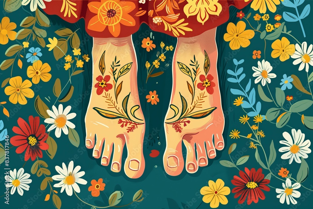 guru's feet with flowers for Guru Purnima holiday Stock Illustration ...