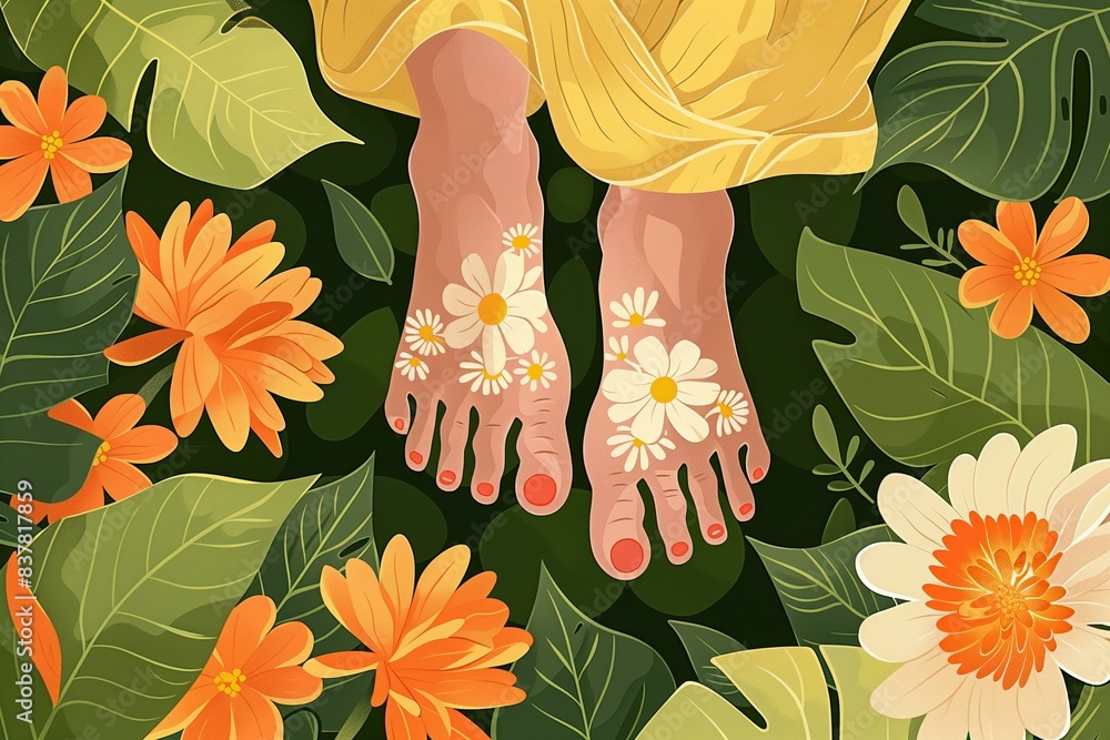 guru's feet with flowers for Guru Purnima holiday Stock Illustration ...