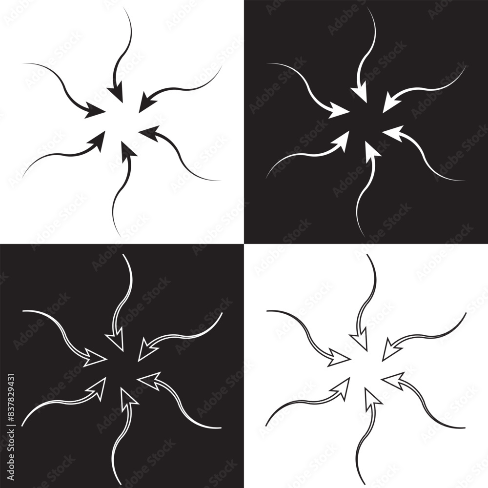 Inward arrow icon vector. Six Arrows icon sign symbol in trendy flat ...