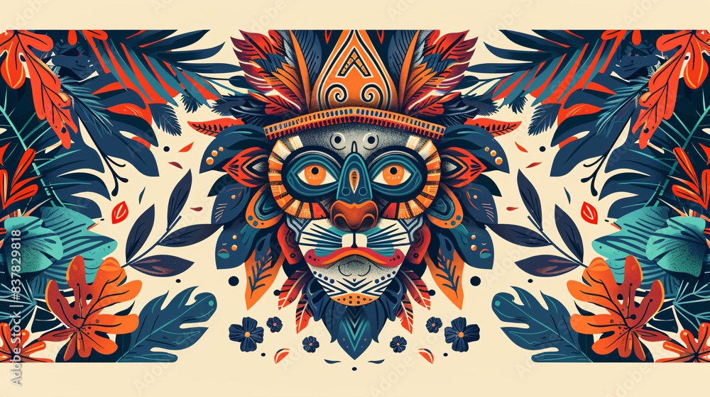 Retro-inspired tribal decorative elements with a jungle theme, perfect ...