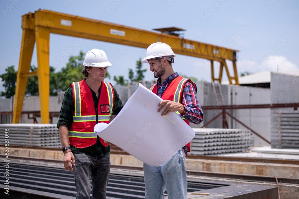 Engineer or worker architecture wearing safety uniform survey and ...