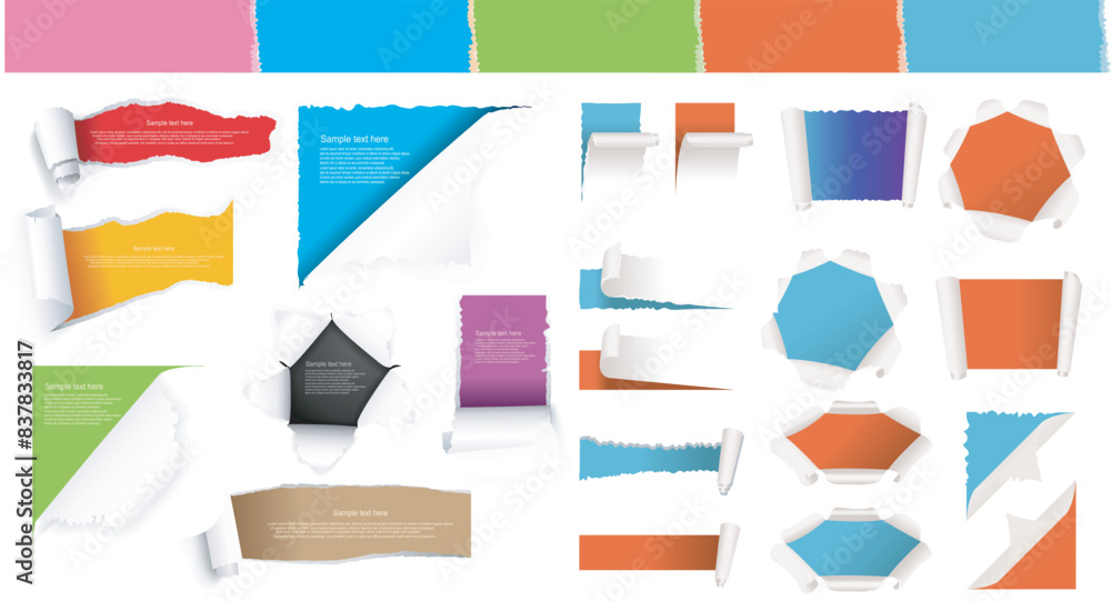 Vetor de Print, Set of gift cards with torn corners, Bending paper ...