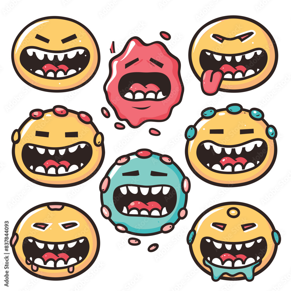 Set cartoon germ characters expressing various emotions, colorful ...