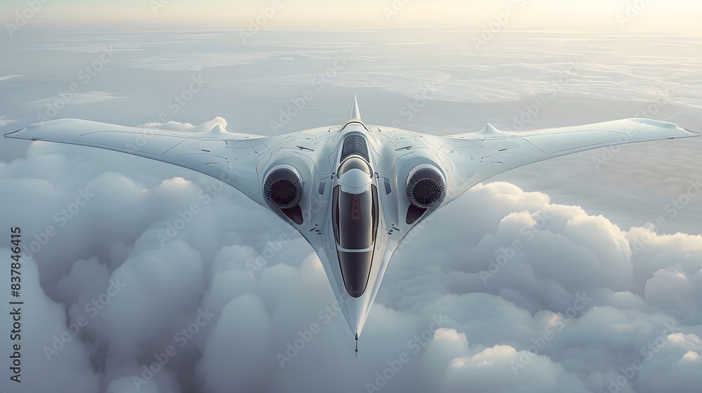 A futuristic concept airplane with a unique wing design, isolated on a ...