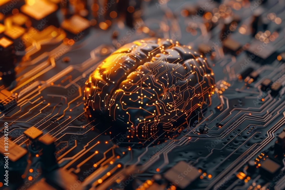 brain with circuit board pattern concept of generative ai and large ...