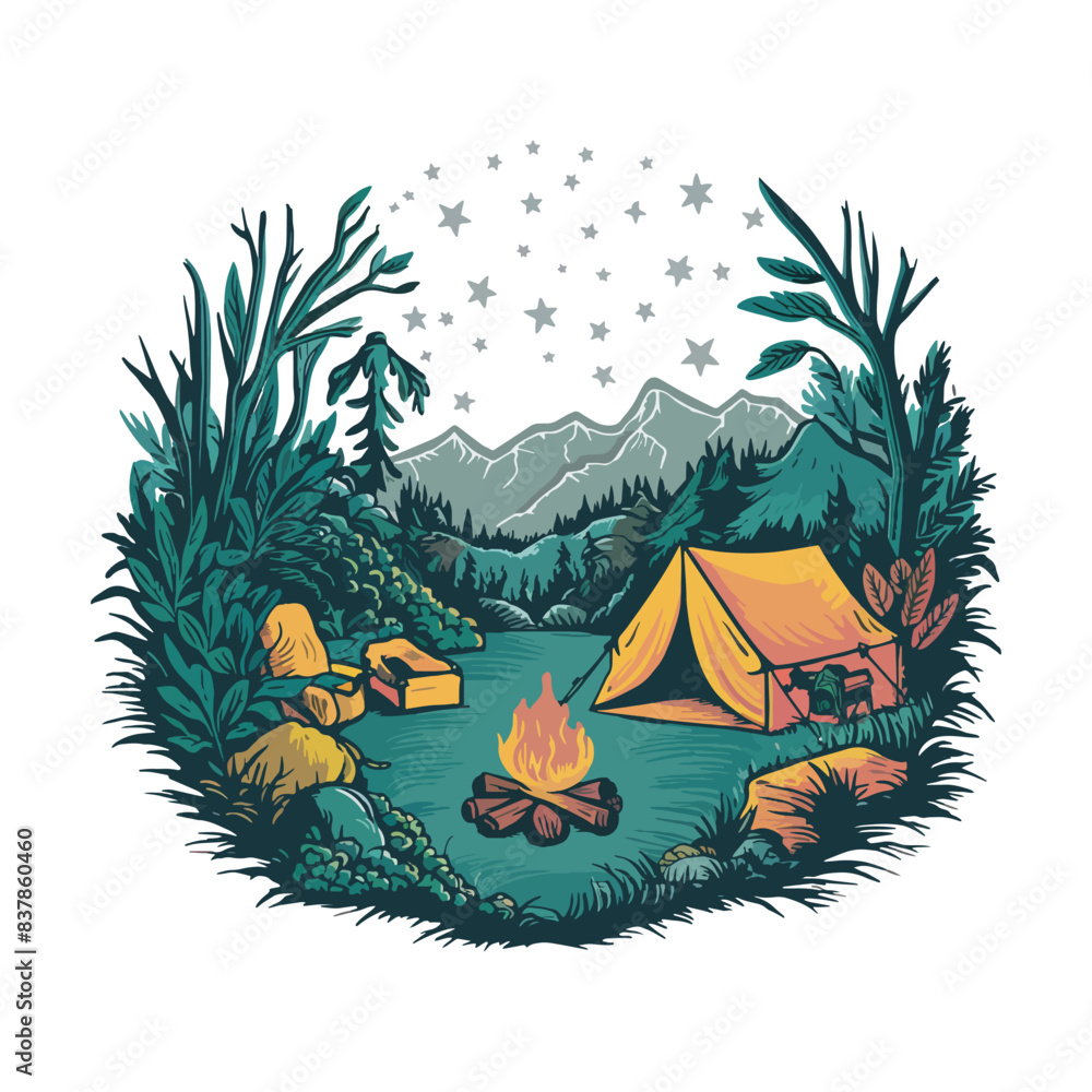 Camping Clipart Vector Design, Nature & Camping Clipart Vector, Outdoor ...