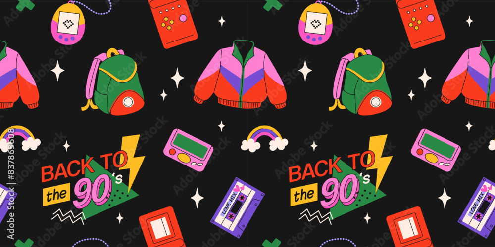 Classic 80s back to 90s elements in modern flat style. Hand drawn ...