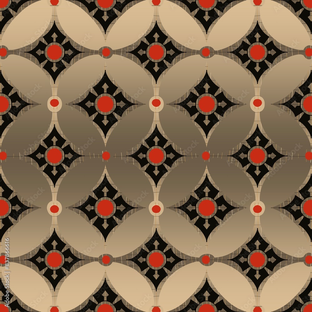ethnic pattern features striking red and black architectural motifs ...