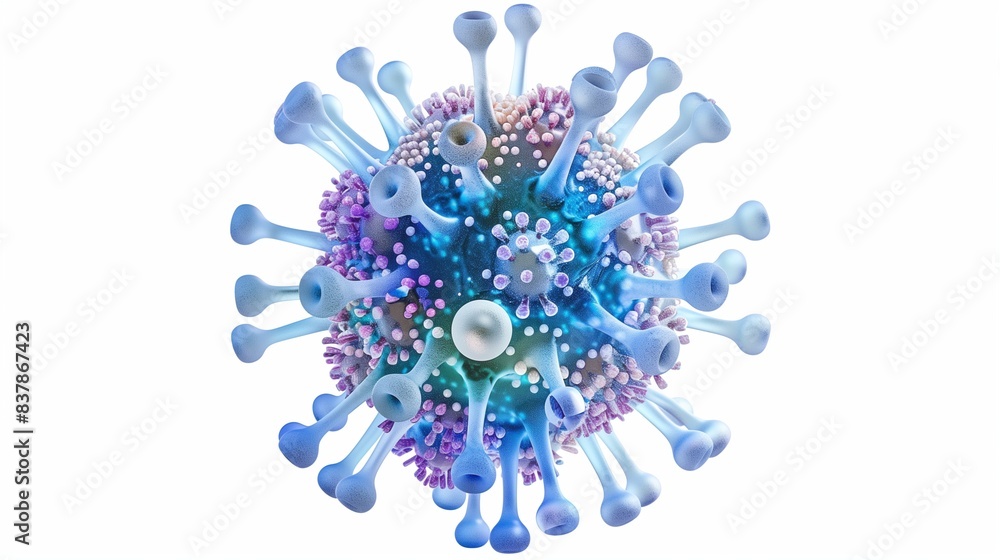 Adeno-associated virus (AAV), 3d illustration, white background. A ...