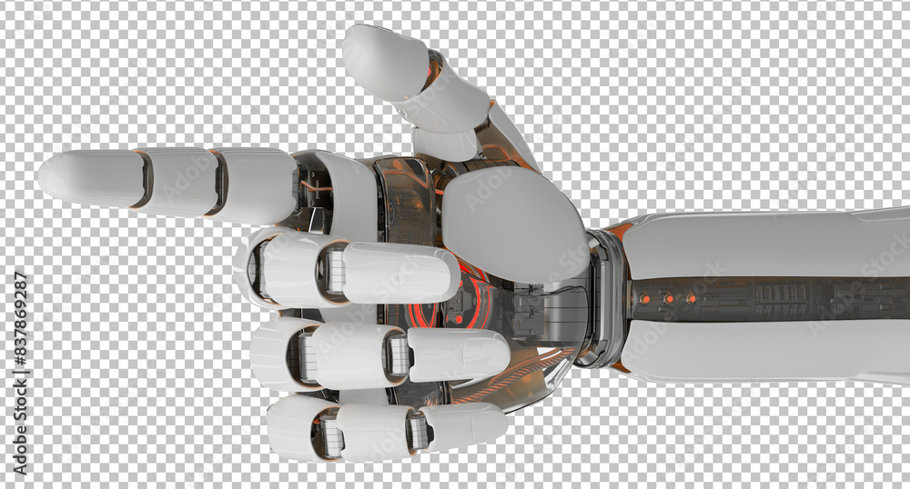 Isolated robot hand pointing finger. 3D rendering white and red cyborg ...