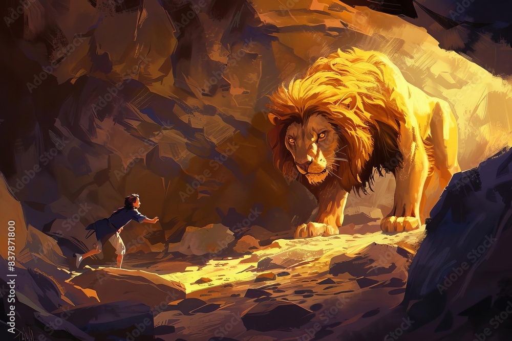 courageous daniel in the lions den biblical story digital illustration ...
