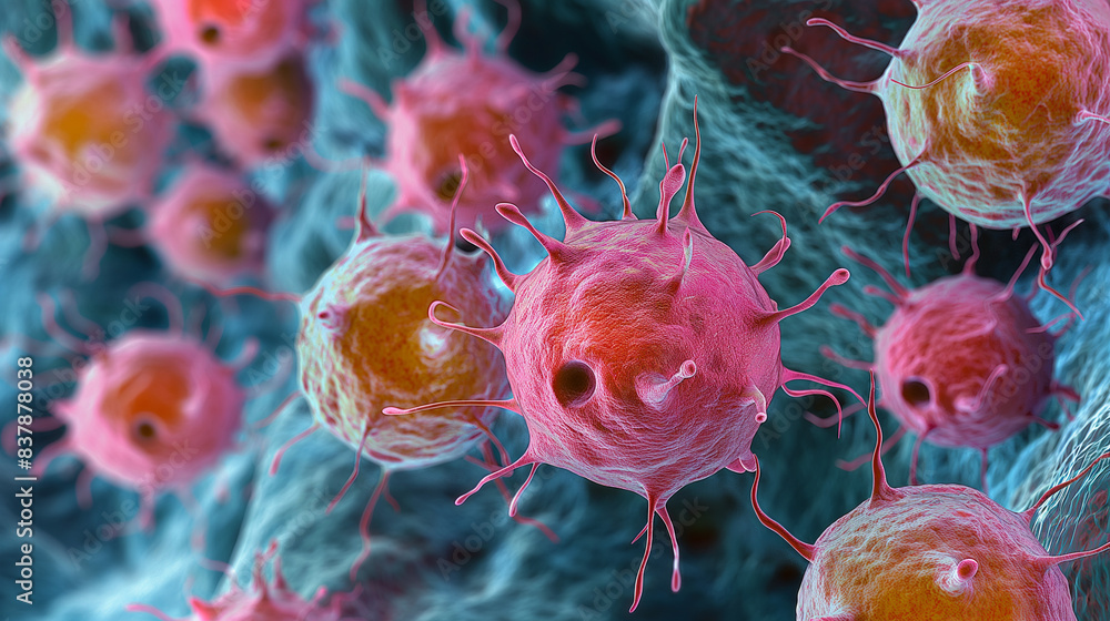 Cancer malignant cells - 3d rendered image, abstract enhanced scanning ...