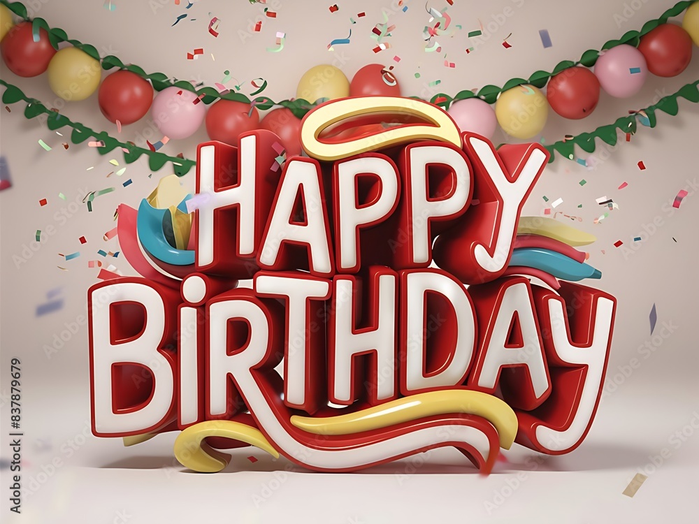 Happy Birthday Sign with Balloons and Confetti Stock Photo | Adobe Stock