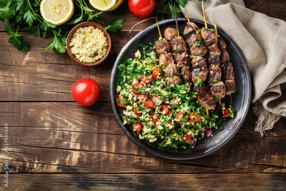 Middle eastern Turkish dinner with meat kebab and couscous salad ...
