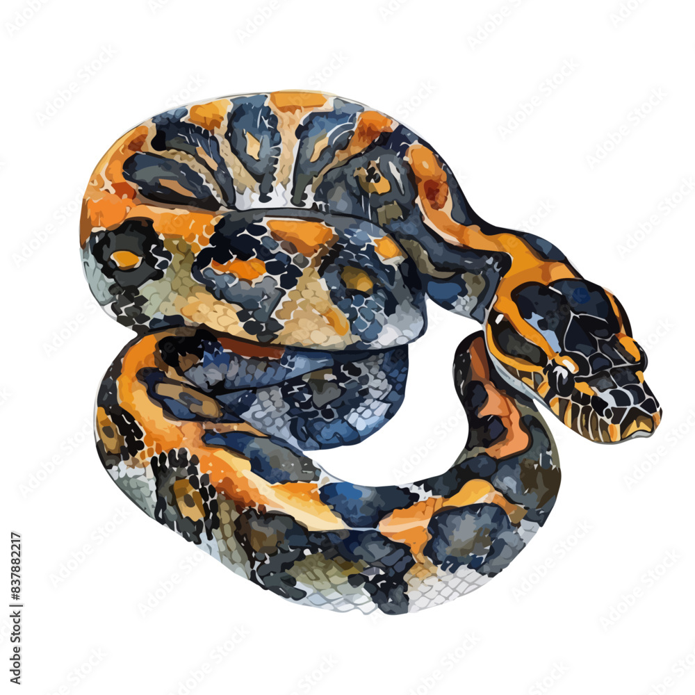 Vecteur Stock Watercolor Vector painting of a Snake Anaconda, isolated ...