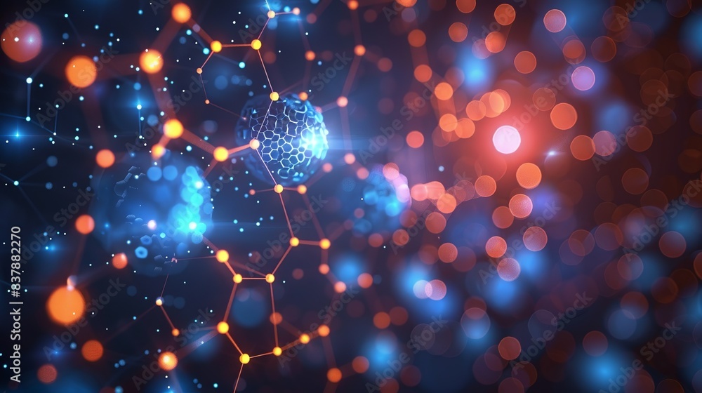 An abstract biotech-themed background with hexagonal and circular ...