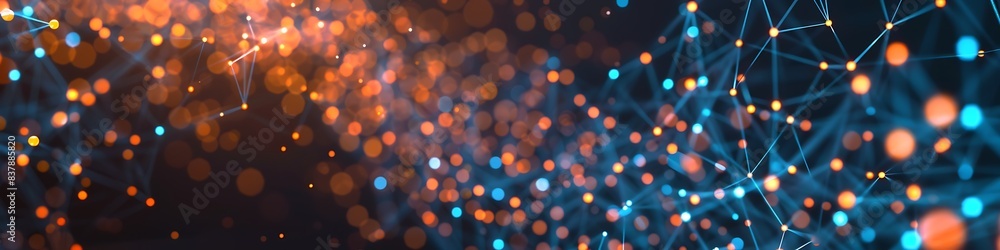 Dynamic technology background featuring orange and blue dots connected ...