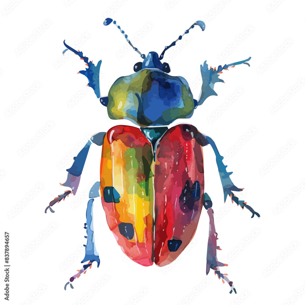 Watercolor Vector painting of a colorful Beetle, isolated on a white ...