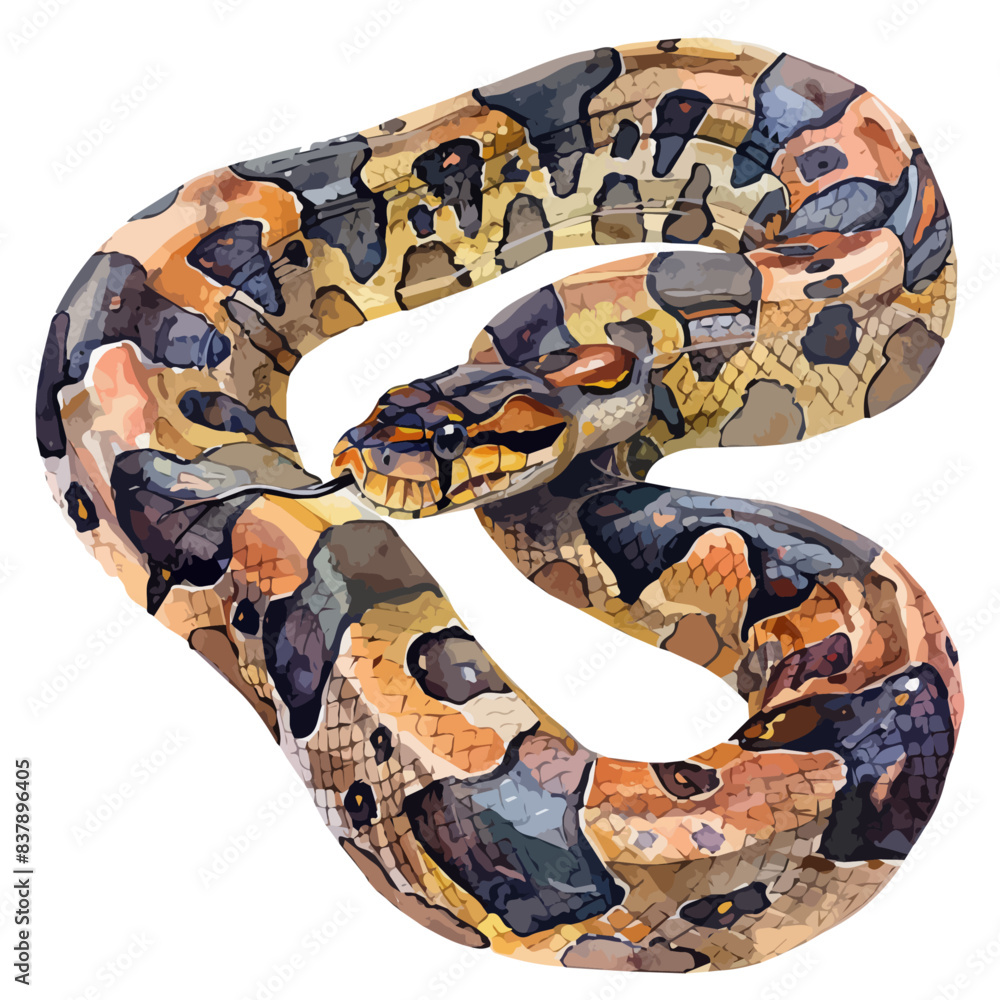 Watercolor painting of a Snake (Boa constrictor), isolated on a white ...