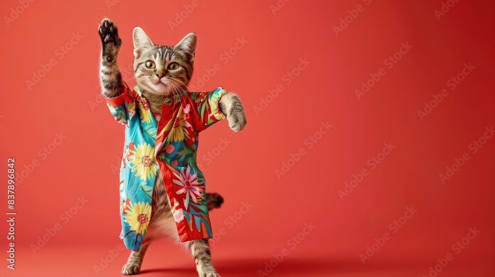 An edgy cat with spiked hair and neon glasses, rocking out on an ...