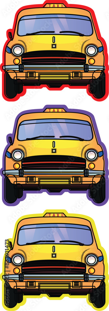 Sticker of Kolkata yellow taxi. front view of an Indian yellow color ...