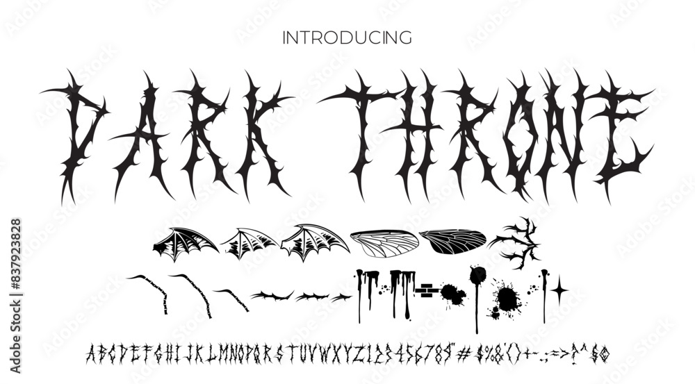 Darkthrone melodic cold death metal font. Typography typeface uppercase lowercase and number ...