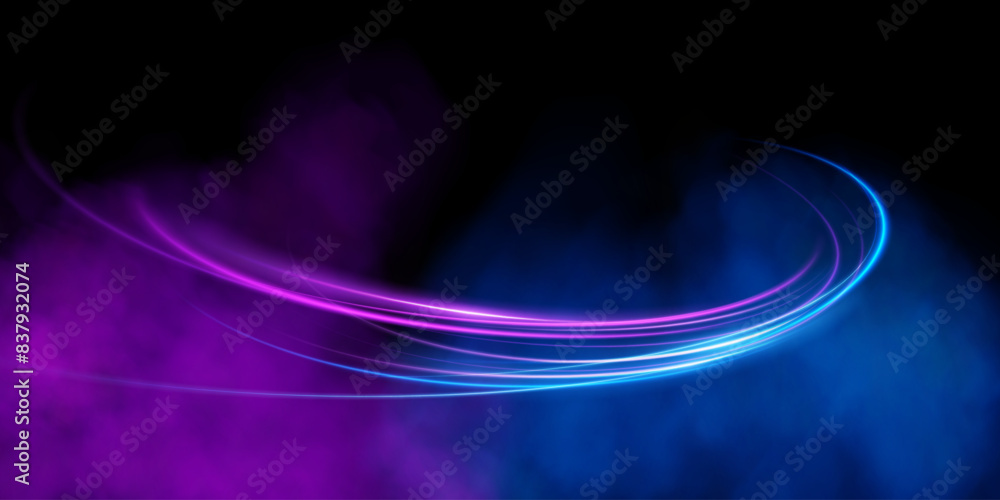Abstract light lines of movement and speed with purple color sparkles ...
