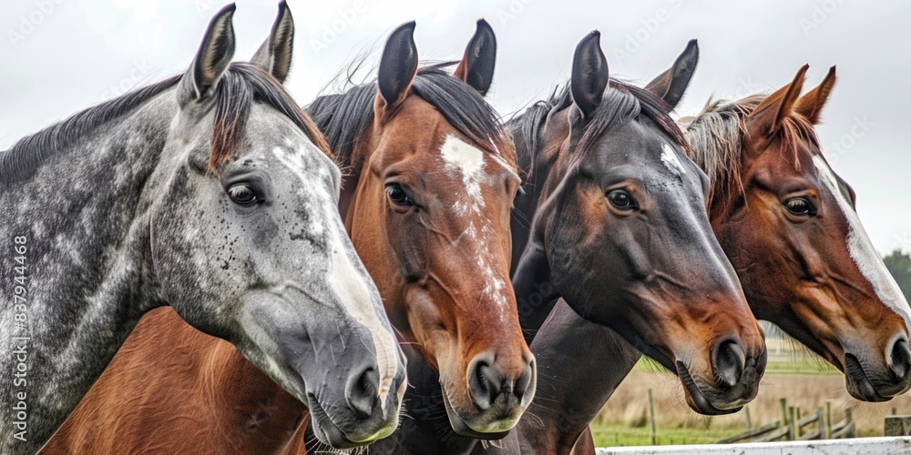 Lineup of horses - horses putting their heads together - equestrian ...