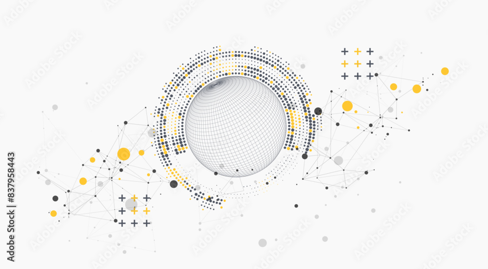 Abstract sphere background with plexus effect. 3D surface. Vector ...