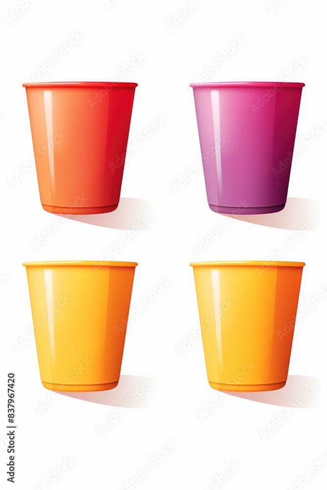 Four cups of different colors are shown on a white background. The cups ...