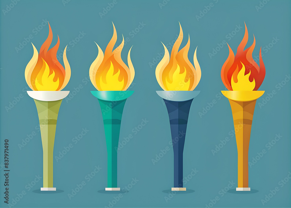 Set of Burning olympic Flame Torches Illustration of symbol of Olympic ...