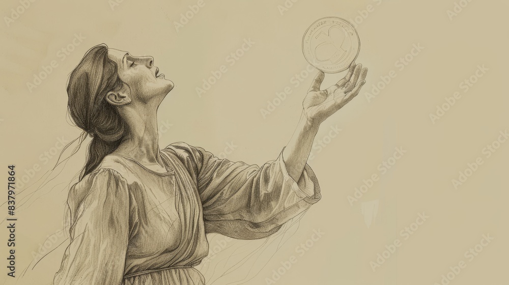 Illustration of the Parable of the Lost Coin: Woman Rejoicing After ...