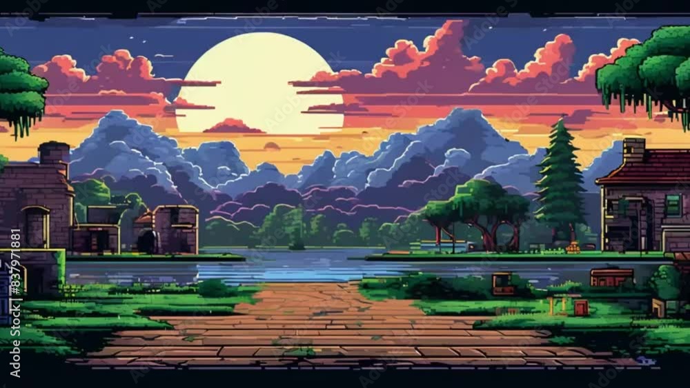 Pixel art game retro 8-bit video game interface background. Stock 비디오 ...