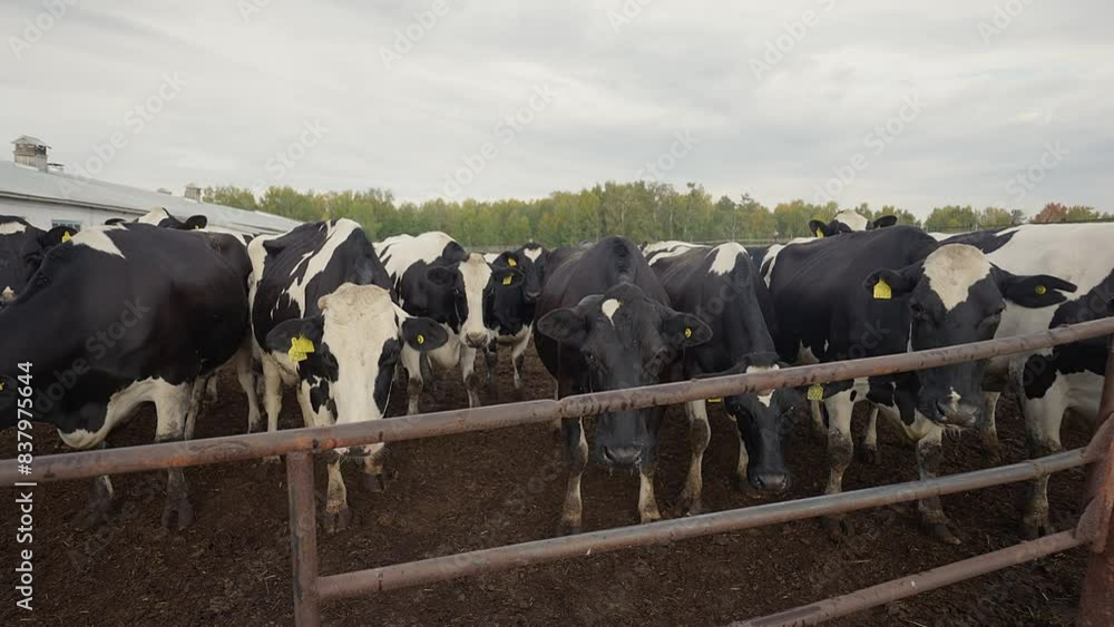 Lots of the cattle cow animals pastured at the huge agricultural farm ...