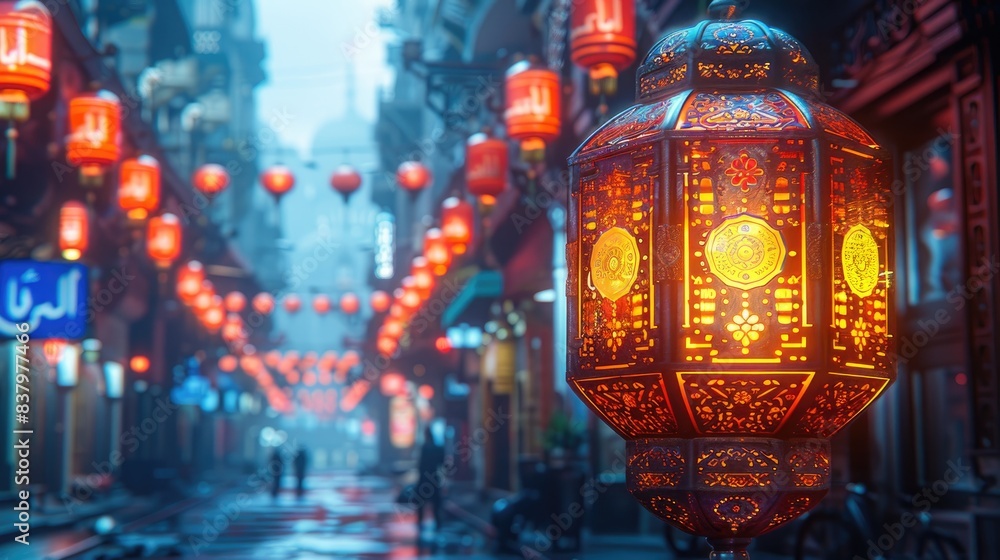 Minimalist Islamic backdrop with vintage arabic lantern in the night ...