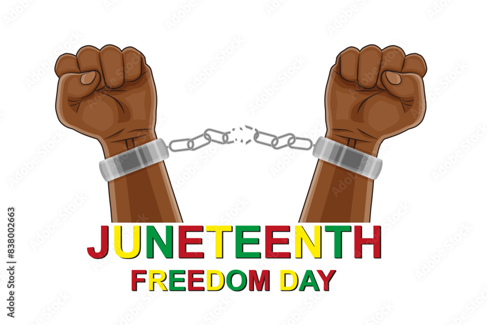 Juneteenth Freedom Day poster. June 19. Hands with broken chains on ...