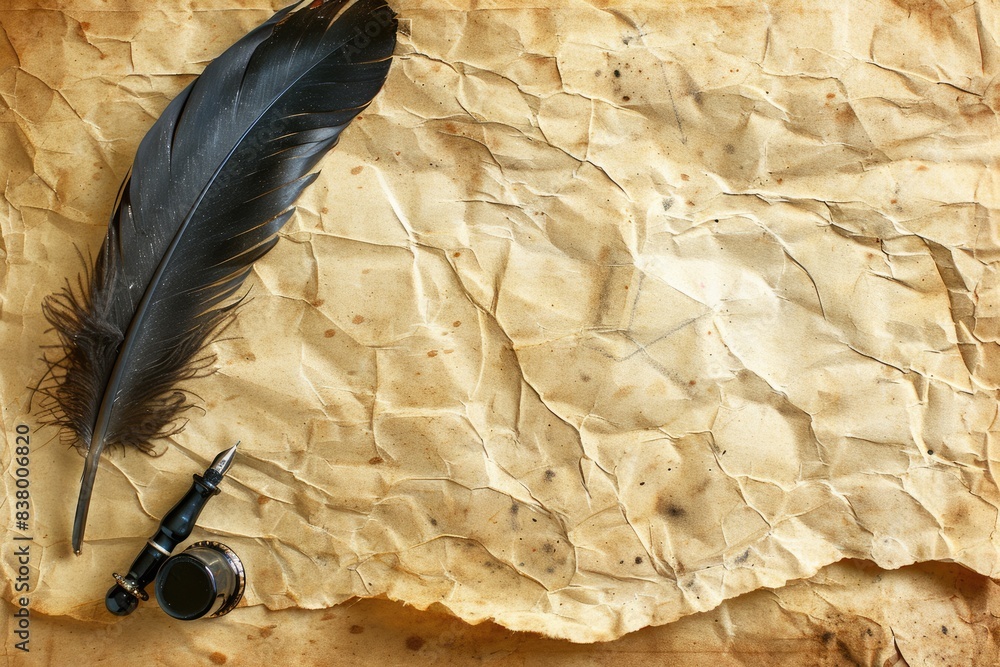 Vintage Parchment with Quill Pen and Inkwell. Antique Manuscript ...