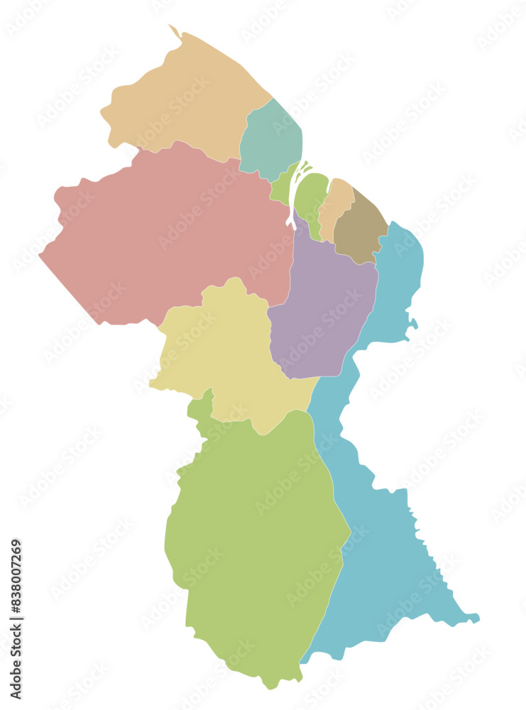 Vector blank map of Guyana with regions and administrative divisions ...