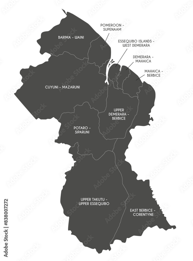 Vector map of Guyana with regions and administrative divisions ...