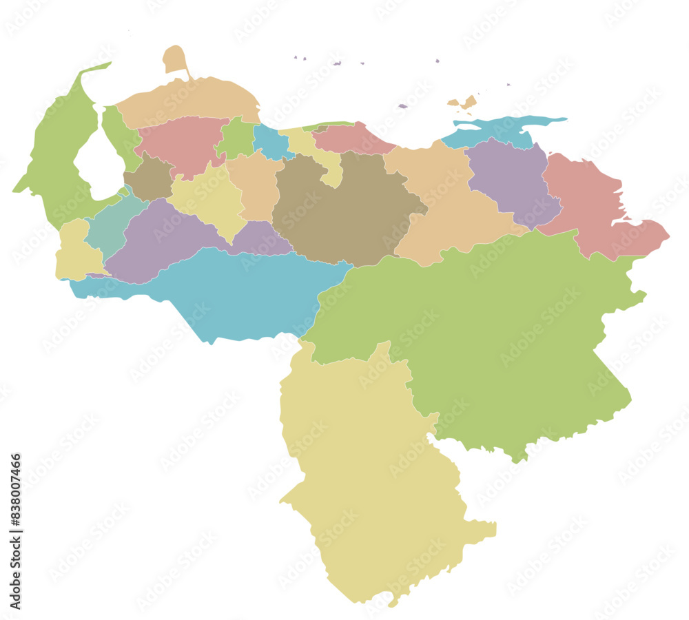 Vector blank map of Venezuela with states, capital district, federal ...