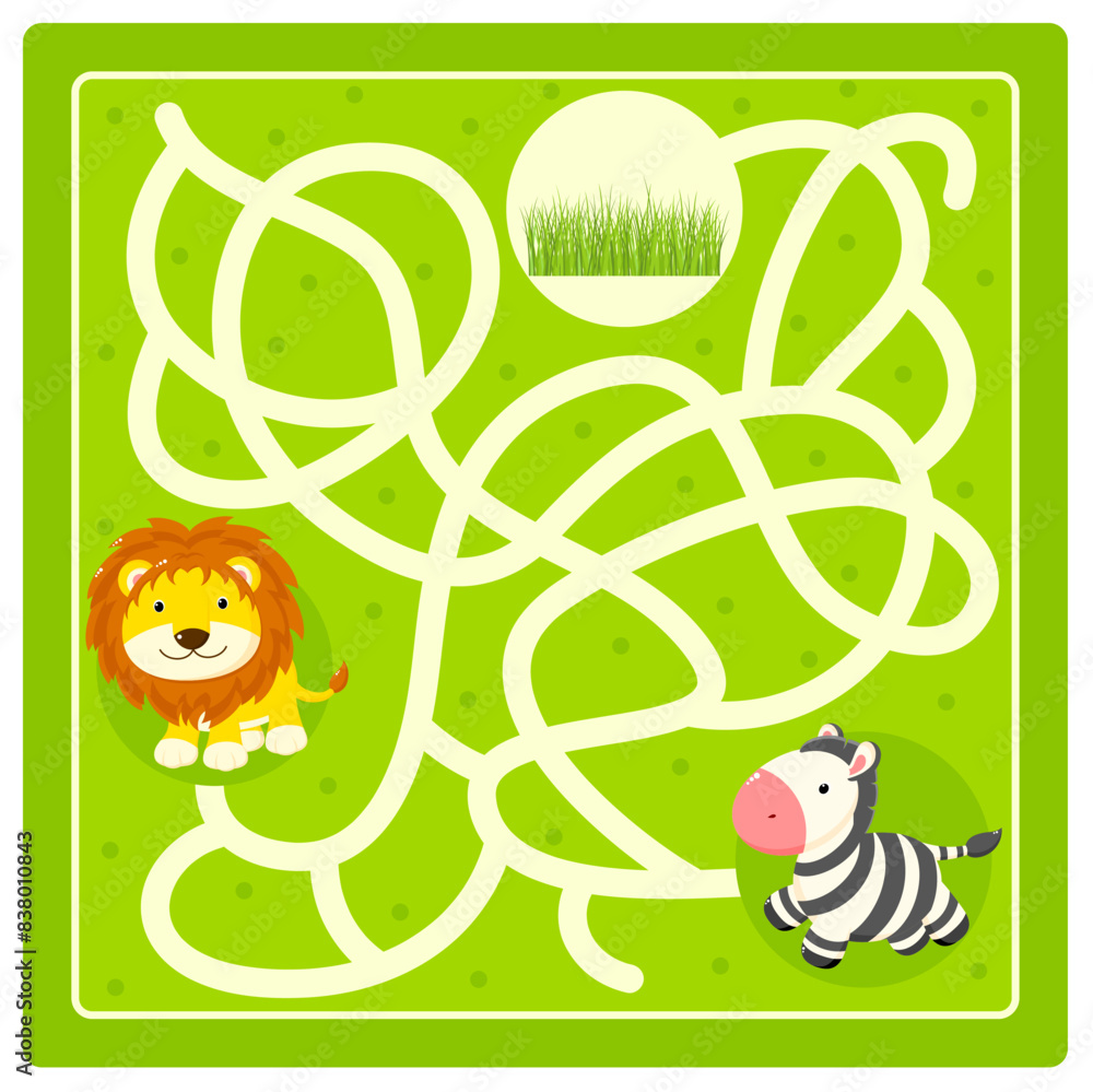 Help little zebra find path to grass. Labyrinth for preschool children ...
